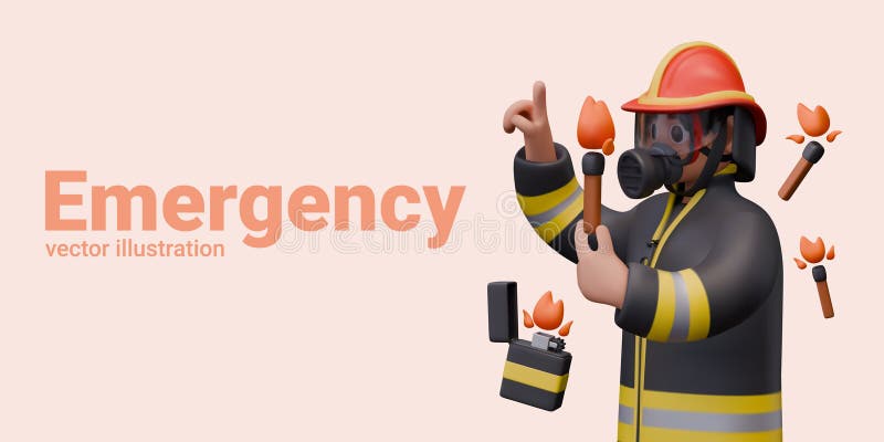 Fireman in Helmet and Suit Holds Lighted Match and Lighter Stock Vector ...