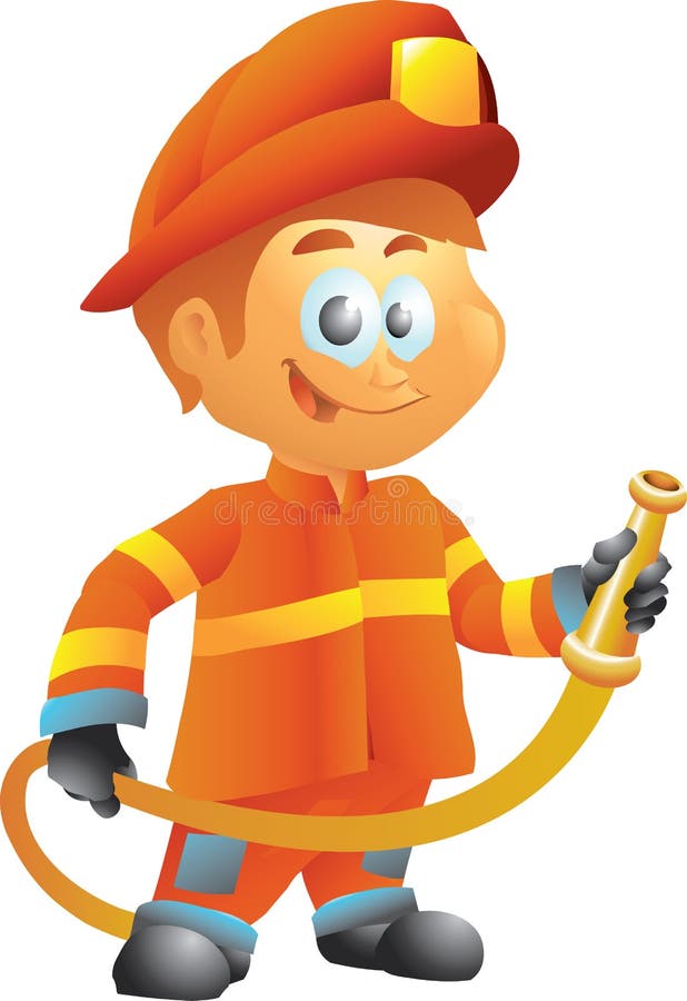Fireman with hose stock illustration. Illustration of helmet - 34855608