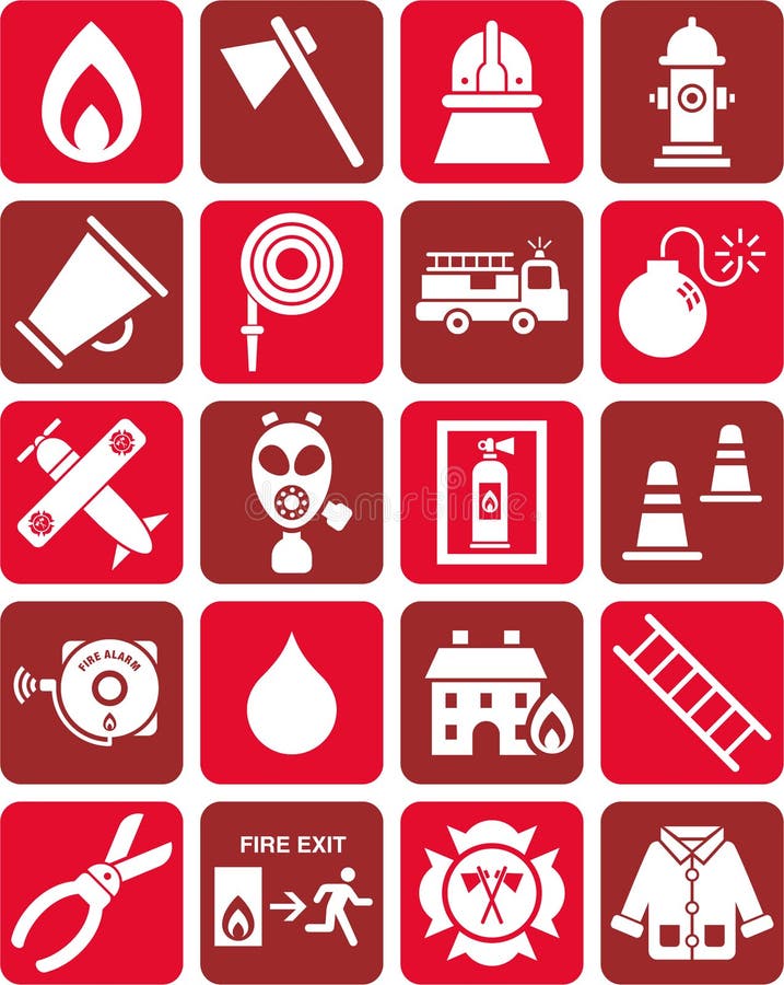 Vector Set: Firefighter Flat Icons and Symbols Stock Vector ...