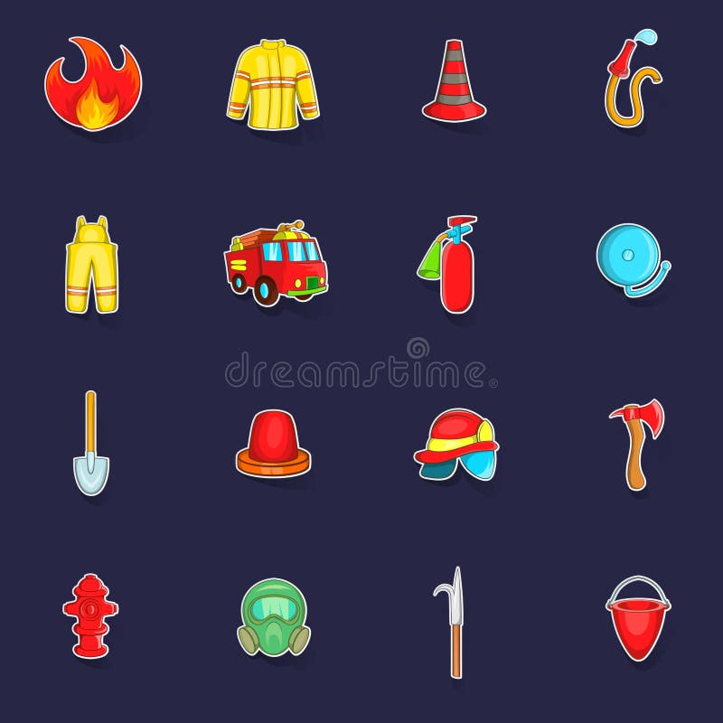 Fireman Icons Set Vector Sticker Stock Vector - Illustration of fireman ...