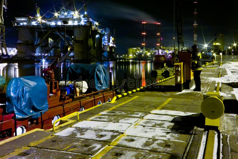 Fireman at night. stock image. Image of ship, baltic - 22954797