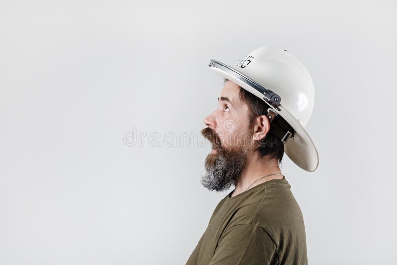 Bearded Firefighter Pointing To Empty Banner in Front. Stock Image ...