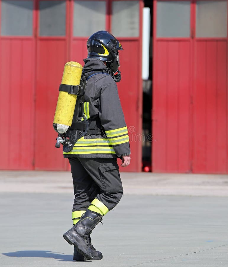 Fireman Oxygen Mask and Air Tank with Equipment Prepare for Operation ...