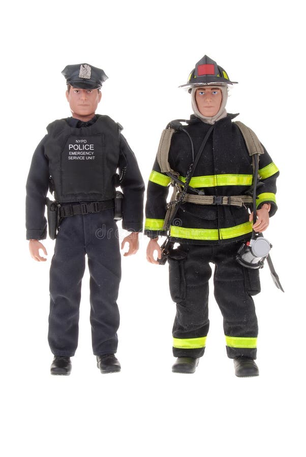 Fireman and a Policeman Dolls Stock Photo - Image of flashlight, rescue ...
