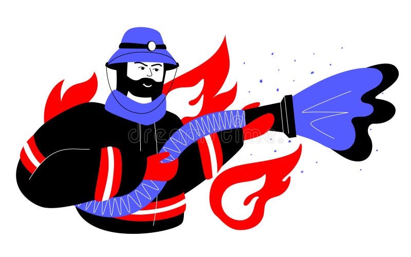 Fireman Puts Out the Flame - Colorful Flat Design Style Illustration ...