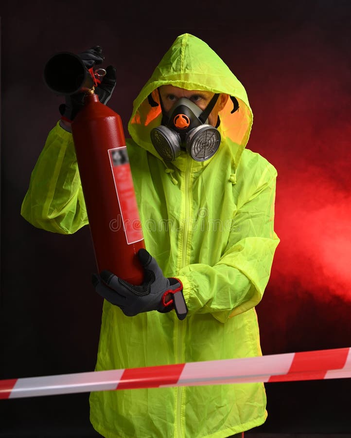 Fireman with Respirator with Oxygen Cylinders during Extinguishi Stock ...