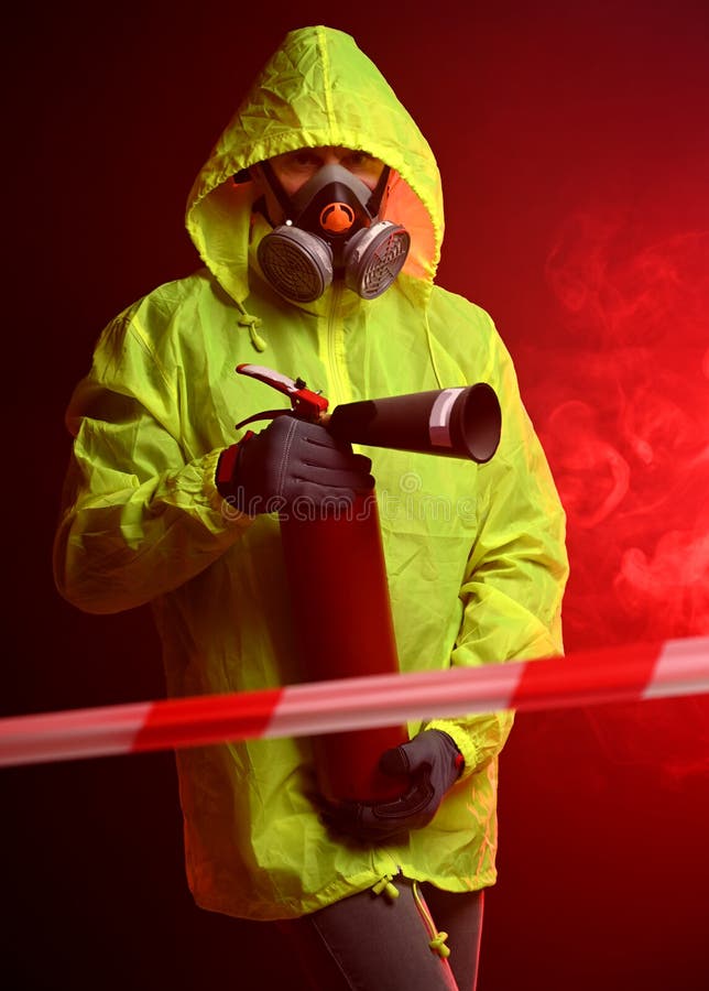 Fireman with Respirator with Oxygen Cylinders during the Fire Ex Stock ...