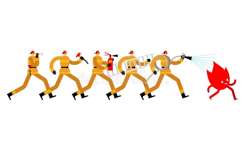Fireman Run after Fire. Fire Extinguishing Stock Vector - Illustration ...