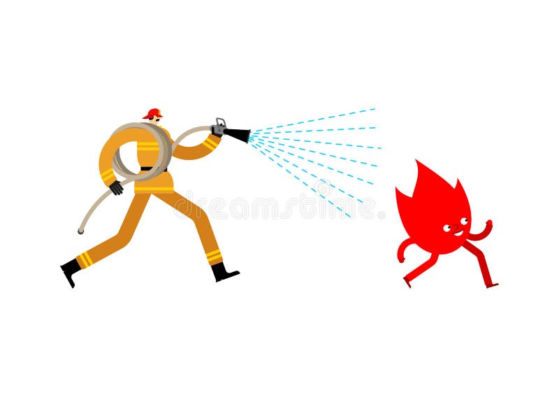 Fireman Run after Fire. Fire Extinguishing Stock Vector - Illustration ...