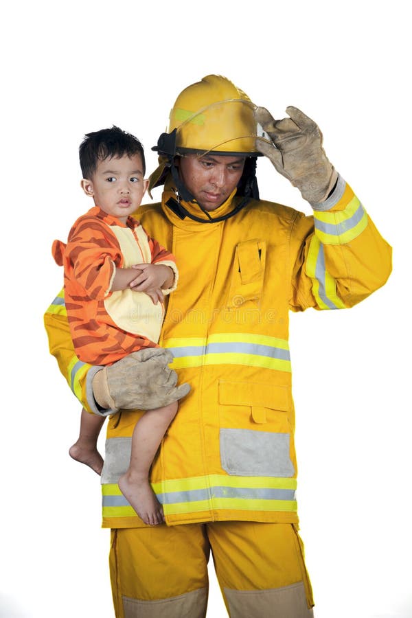 Firefighter., Rescue Fireman Save a Child from Fire Incident. Stock ...