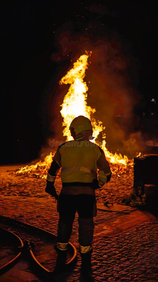 Fireman Saving a Fire with the Hose on the Ground Stock Photo - Image ...
