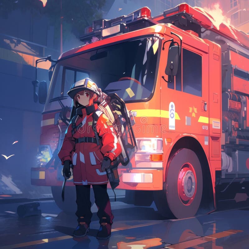 A Fireman Standing in Front of a Fire Truck. Generative AI Image. Stock ...