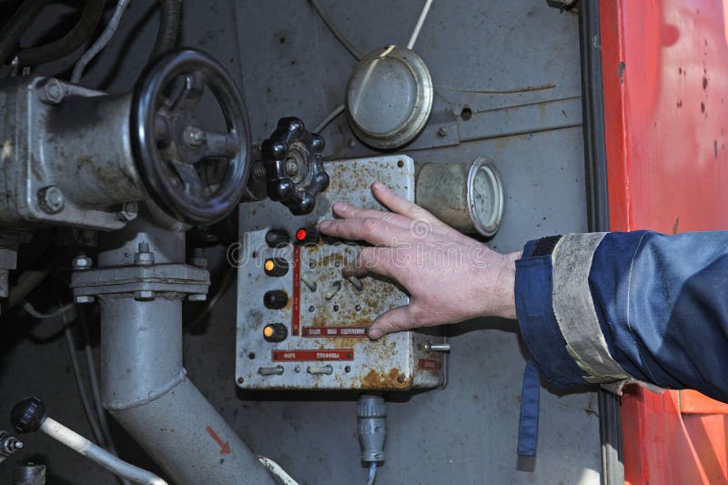 Fireman Switching the Water Pump Engine on Control Panel Stock Image ...
