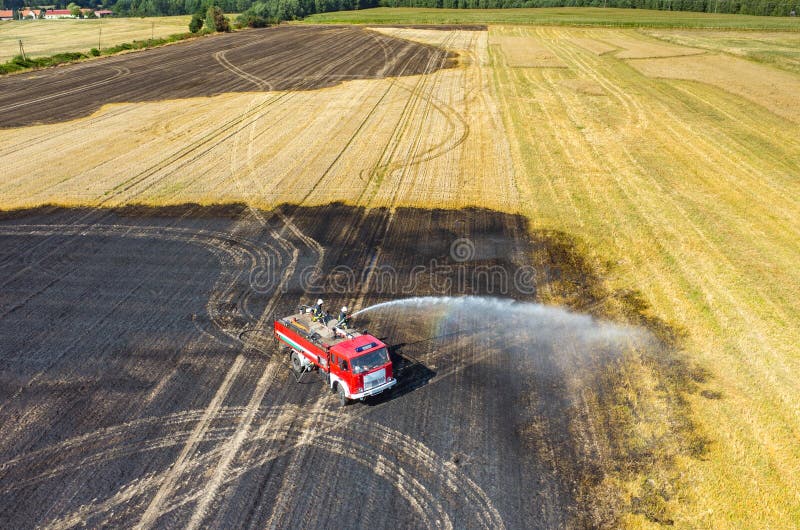 Fireman Truck Working on the Field on Fire Stock Image - Image of help ...