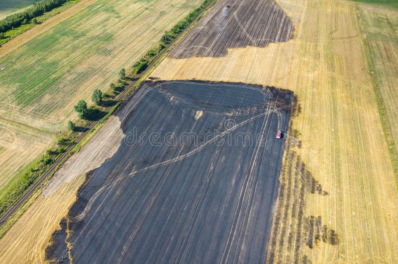 Fireman Truck Working on the Field on Fire Stock Photo - Image of line ...
