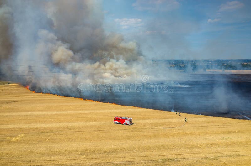 Fireman Truck Working on the Field on Fire Stock Photo - Image of fire ...