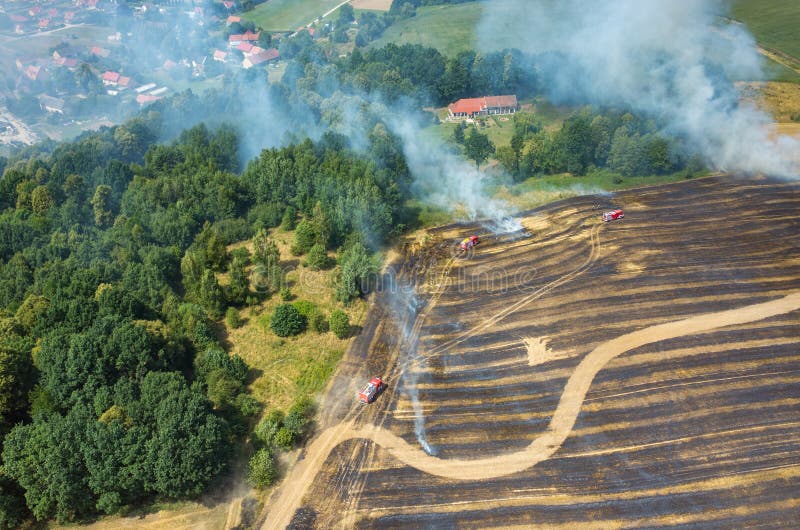 Fireman Truck Working on the Field on Fire Stock Image - Image of ...