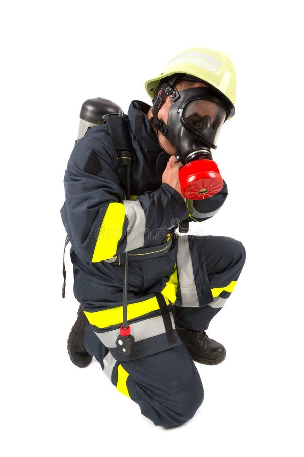 Firefighter with Mask and Airpack Protective Suit Stock Image - Image ...