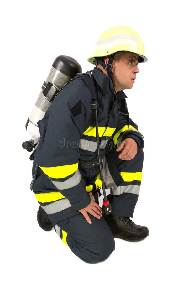 Fireman in Uniform Isolated Stock Photo - Image of firefighting, person ...