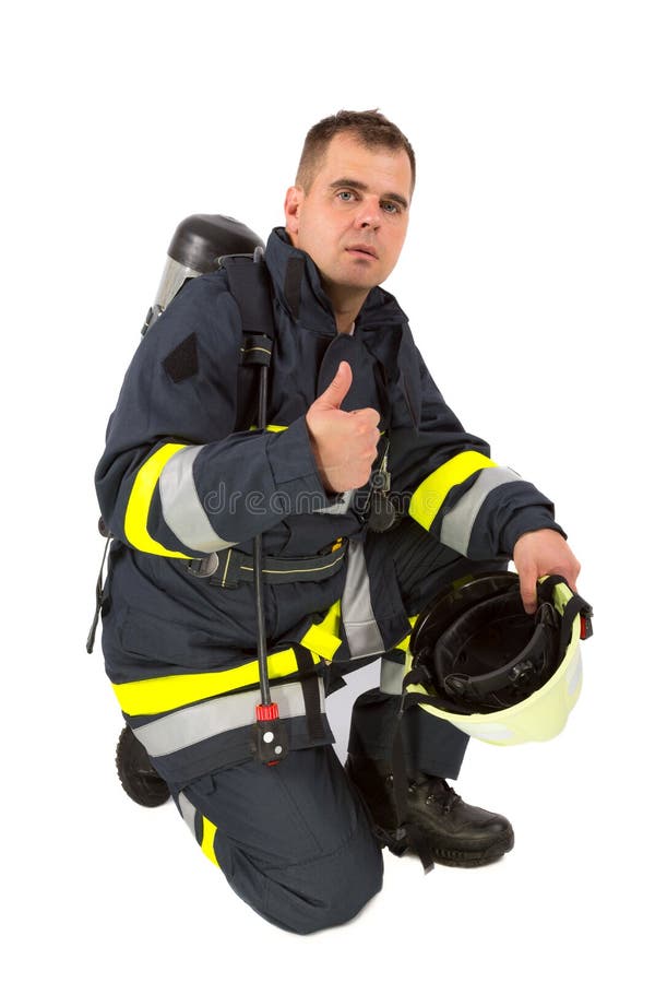Fireman in Uniform Isolated Stock Image - Image of safety, coat: 46387623
