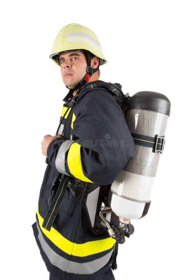 Fireman in Uniform Isolated in White Stock Image - Image of service ...