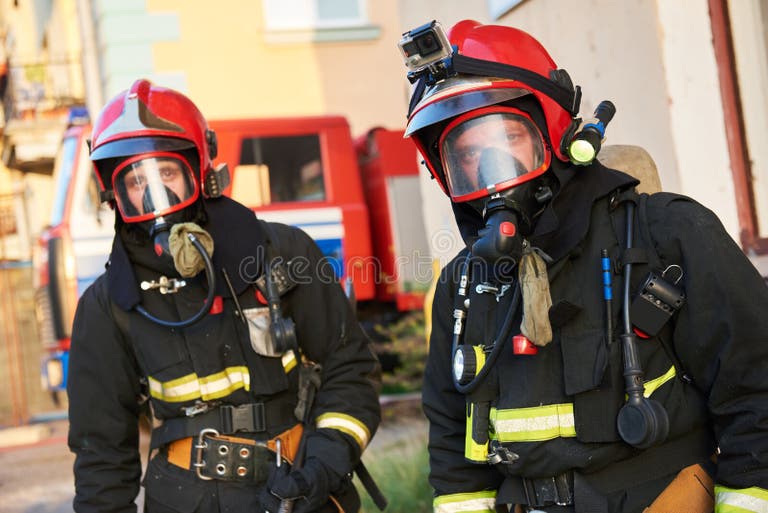 Firemans Team during Firefighting Stock Image - Image of fireman, real ...