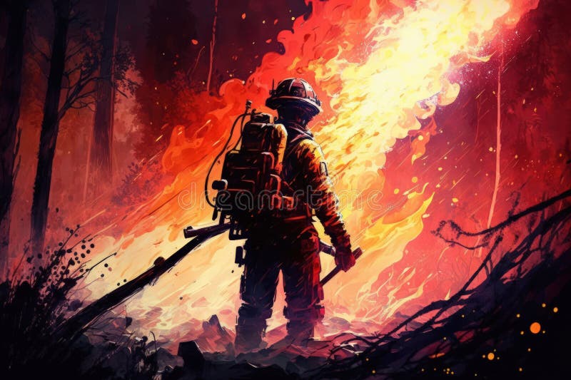 Firemen Douse an Inferno with Water Stock Illustration - Illustration ...