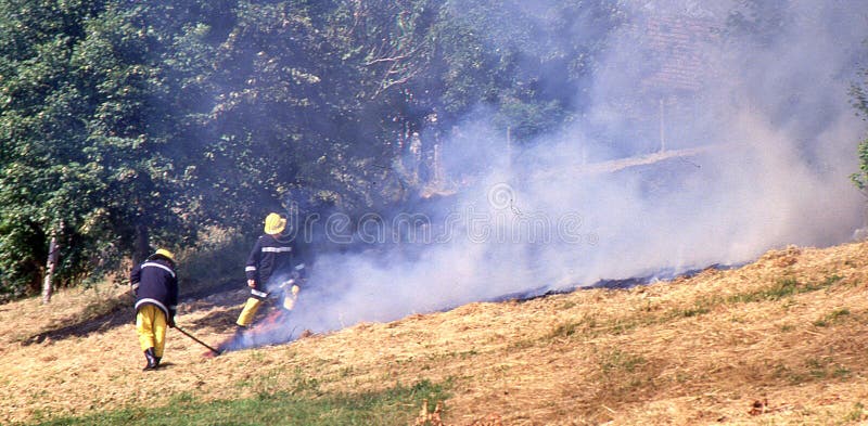 Firemen Fighting a Fire in a Dry Field Editorial Photo - Image of ...