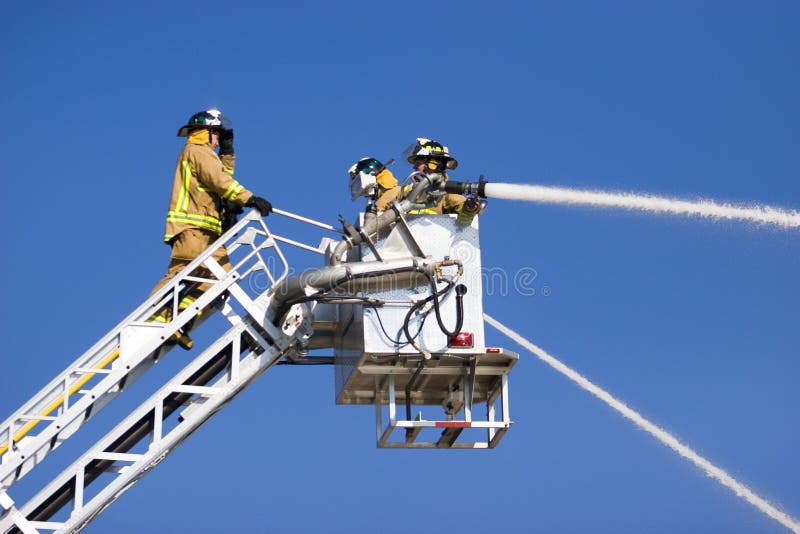 Three Firemen in Uniform Fighting a Fire Stock Image - Image of hose ...
