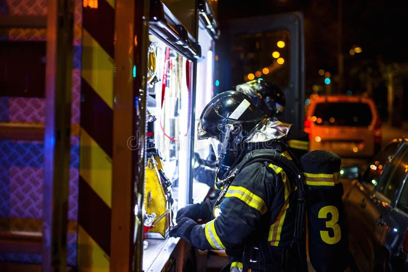 The Firemen Work in a Night Fire. Madrid Spain Editorial Image - Image ...