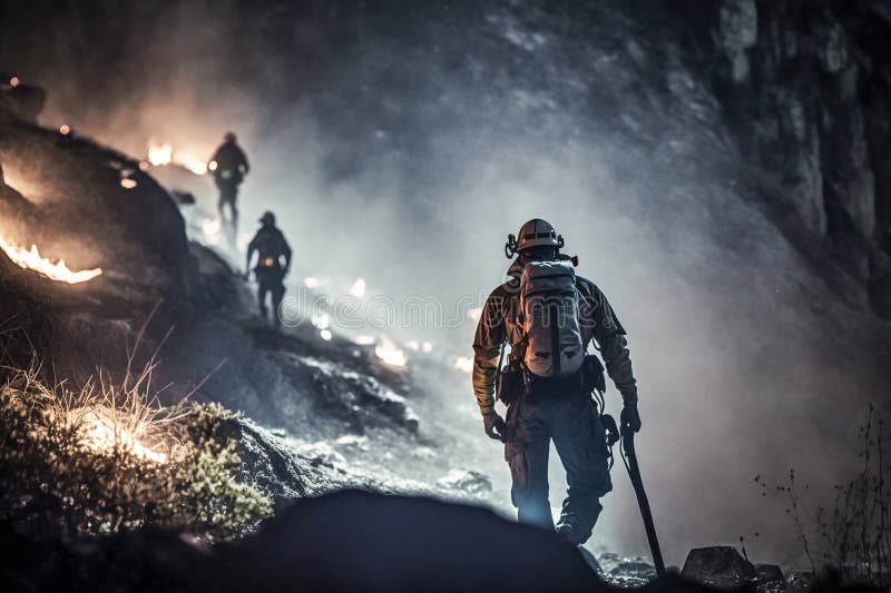 Firemen Working Hard To Put Out the Bush Fires, Ai Generative Stock ...