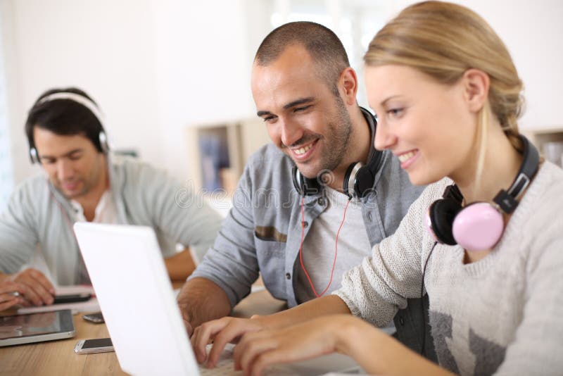 Firends Websurfing on Internet Stock Image - Image of desk, cheerful ...