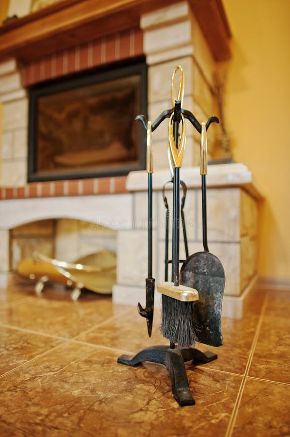 Fireplace Accessories Tools Background Fireplace Stock Photo - Image of ...