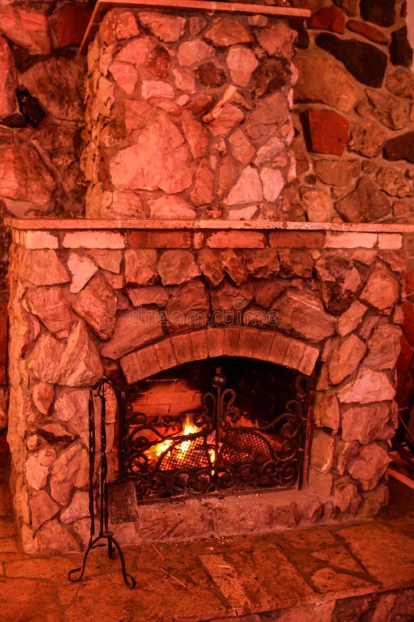 Fireplace with Beautiful Texture for Home Interior. Fireplace in the ...