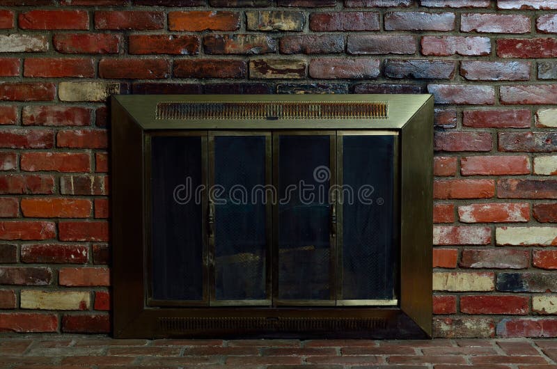 Fireplace with Brick Wall stock image. Image of interior - 32041243