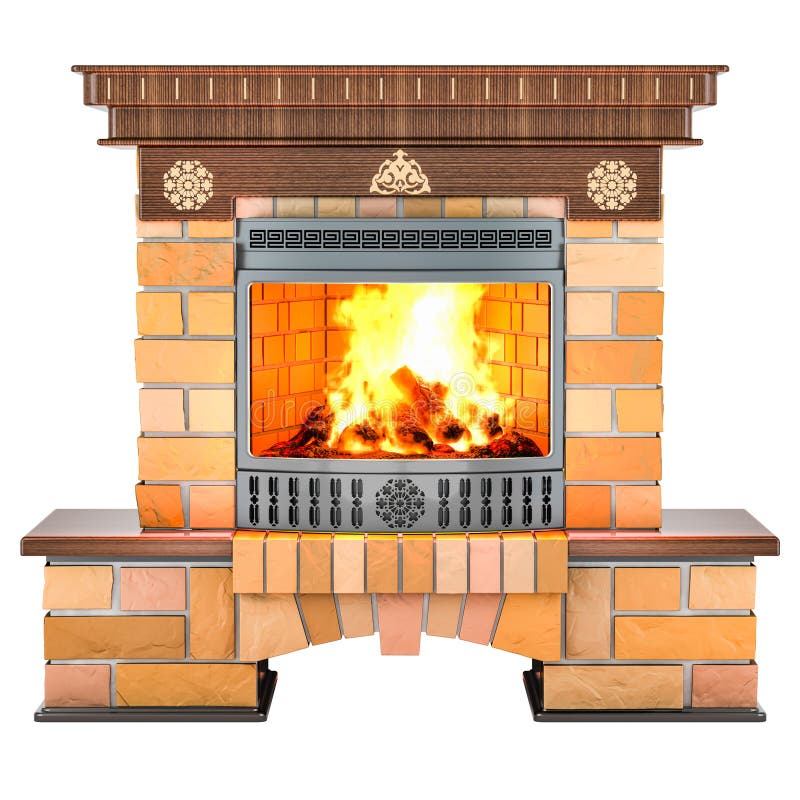 Fireplace from Bricks, Front View. 3D Rendering Stock Illustration ...
