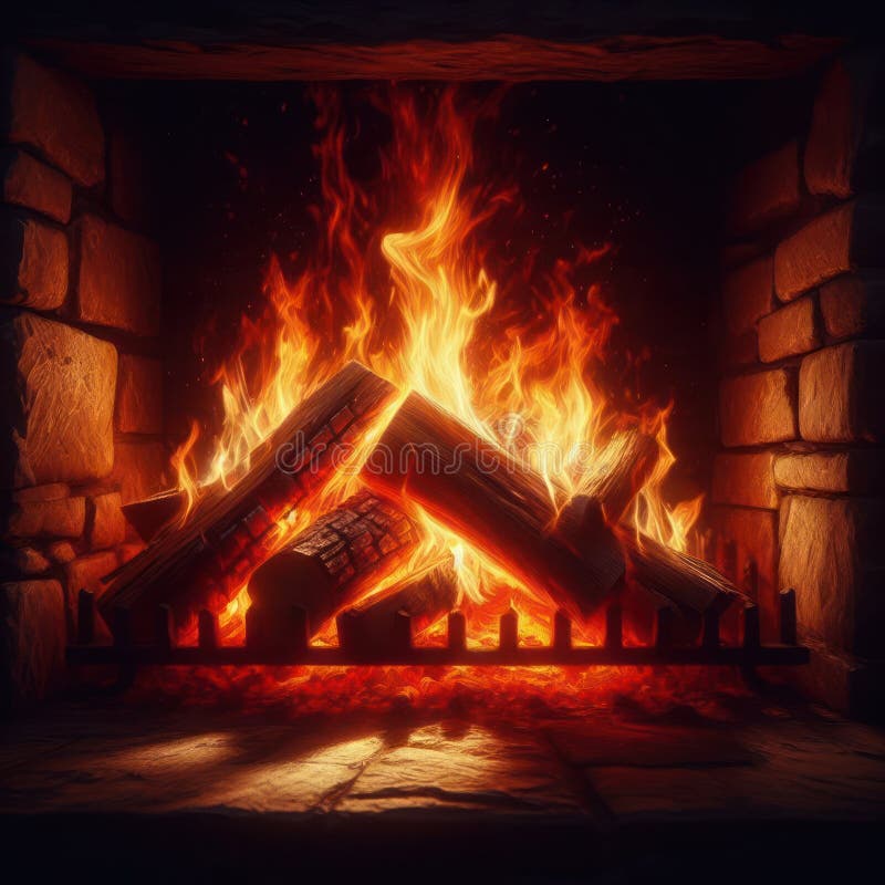 Fireplace with Burning Logs Stock Illustration - Illustration of ...