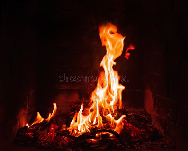 Fireplace Burning. Warm Burning and Glowing Fire in Fireplace Stock ...
