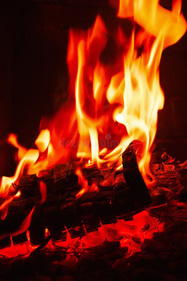 Fireplace Burning. Warm Burning and Glowing Fire in Fireplace Stock ...
