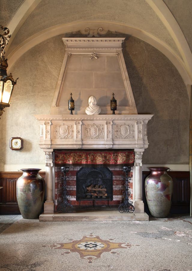 Fireplace at Chamber Inside Castle of Lubomirski in Lancut. Poland ...
