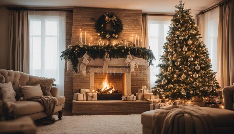 Fireplace with Christmas Decorations a Traditional Christmas with a ...