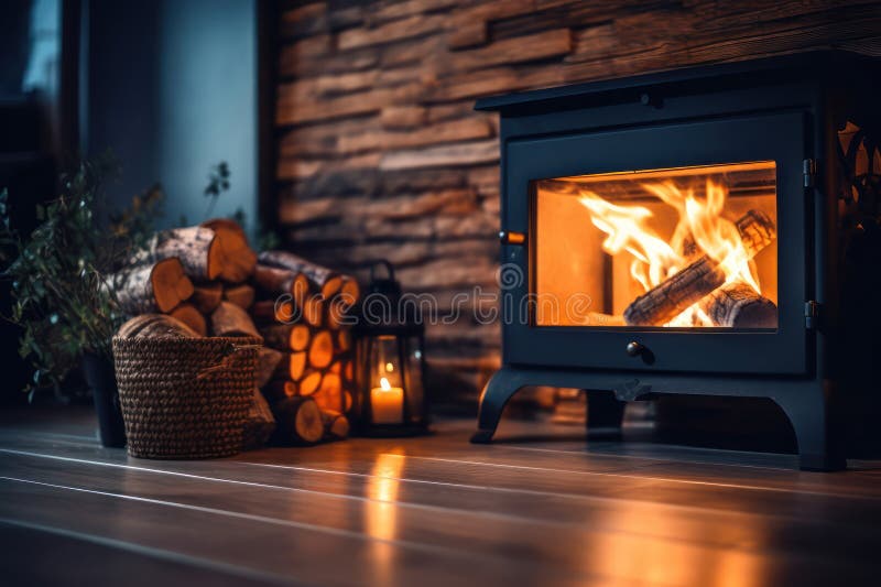 Fireplace in a Cozy House. Generative Ai Stock Illustration ...