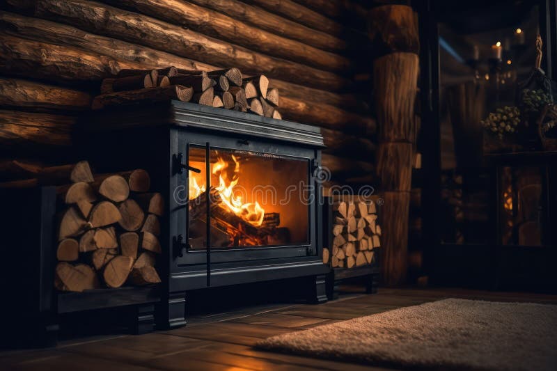 Fireplace in a Cozy House. Generative Ai Stock Illustration ...