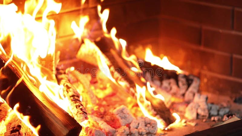 The Fireplace, the Fire is Burning Beautifully, the Fire is in Close-up ...