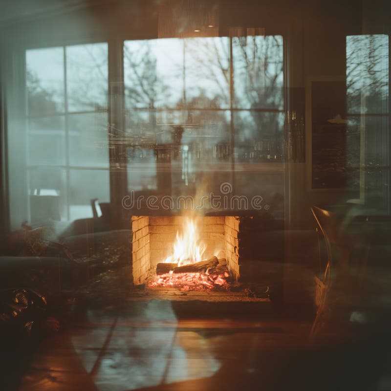 A Fireplace with a Fire Burning in it Stock Illustration - Illustration ...