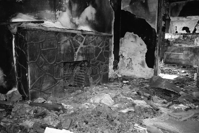 Fireplace in Fire Damaged Home Stock Image - Image of fireplace, fire ...