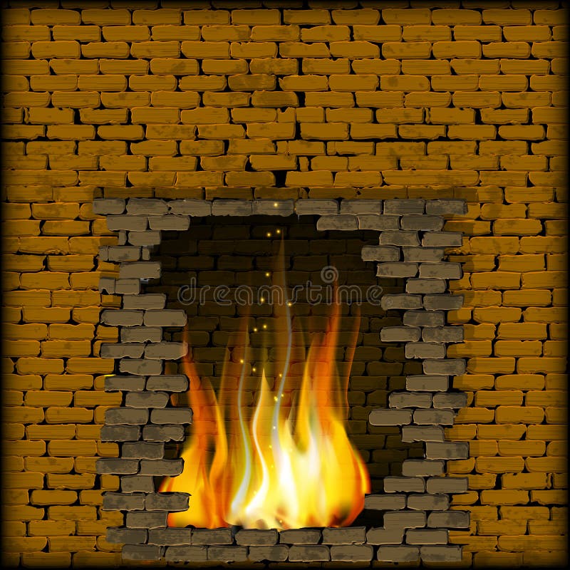 Fireplace Fire in the Old Stone Wall Stock Vector - Illustration of ...