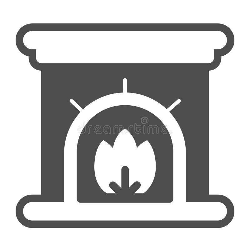Fireplace with Fire Solid Icon, Happy Christmas Concept. Vector ...