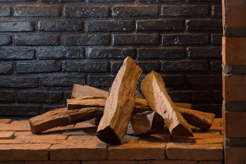 Fireplace with Firewood without Fire Stock Photo - Image of indoors ...