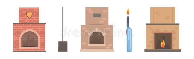 Fireplace and Hearth Design Element and Object Vector Set Stock Vector ...